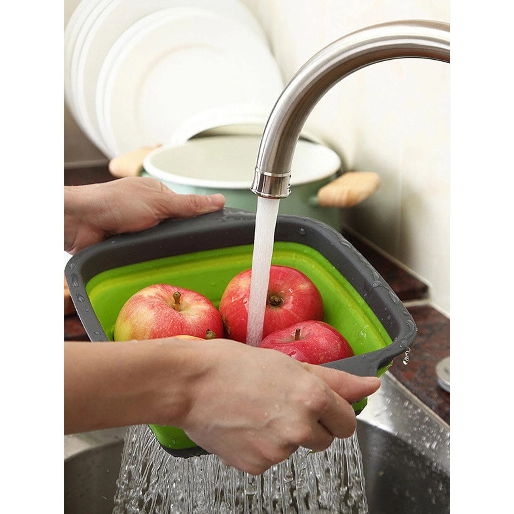 Set de 2 strecuratoare pliabile din silicon, Ideal pentru paste/legume ...