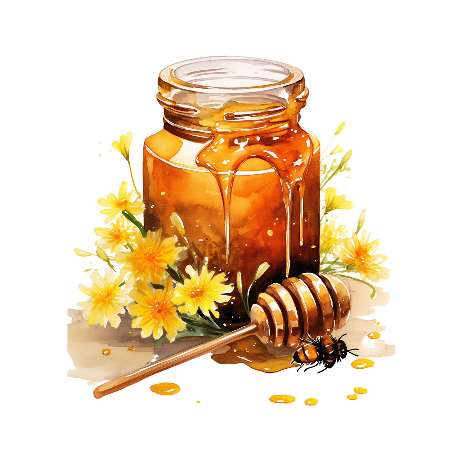 Set 5 bucati, Sticker decorativ, Borcan cu miere si flori, Rezistent la ...