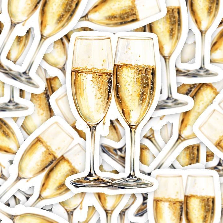 Set 5 bucati, Sticker decorativ, Pahare cu sampanie, Rezistent la apa ...
