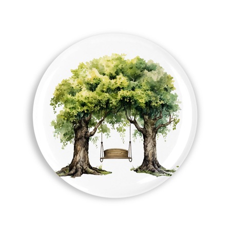 Set 4 insigne, Copaci verzi in padure cu leagan, NO5202, Metal, 44 mm ...