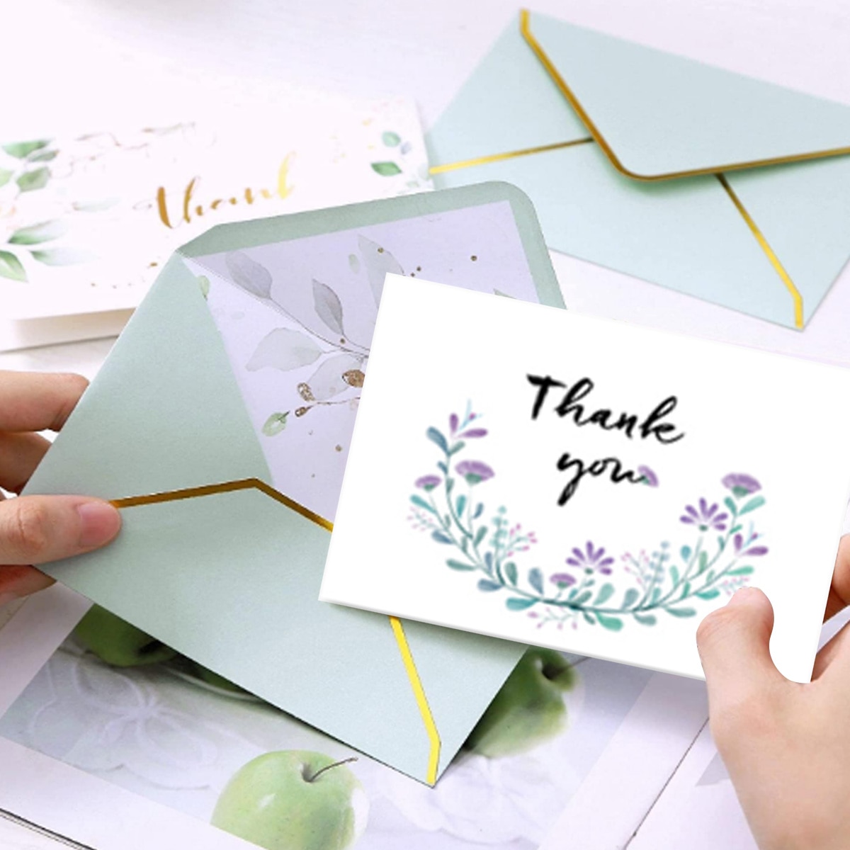 Set 60 felicitari de multumire, longziming, Hartie, Alb/Verde - eMAG.ro