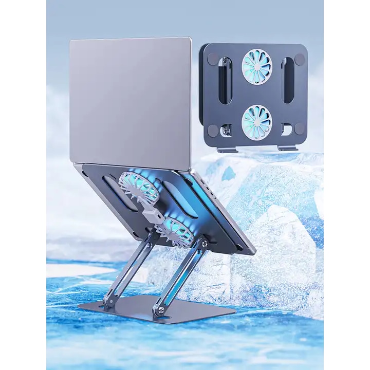 Stand laptop/tableta aluminiu MTP, cooler, iluminare, pliabil ...