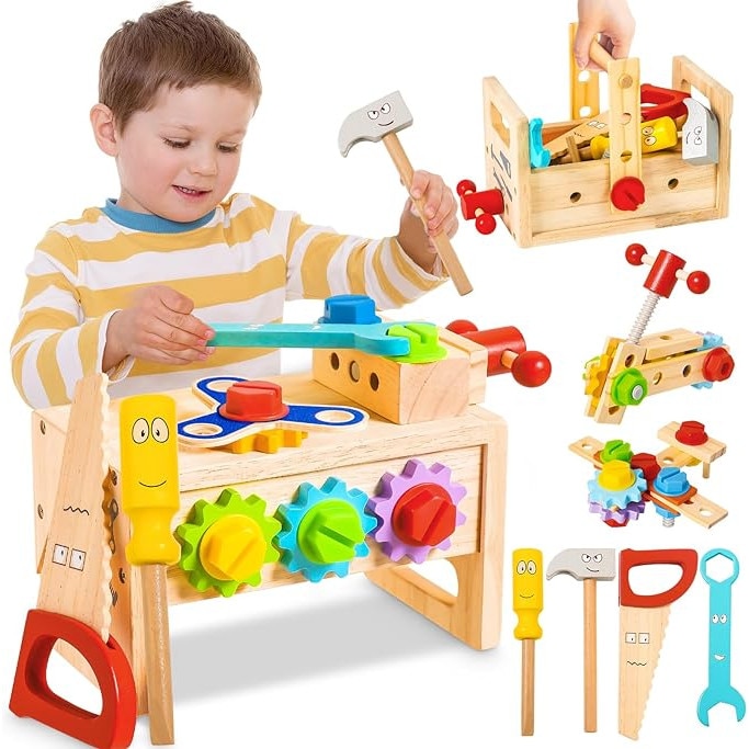 Set unelte din lemn pentru copii Montessori 29 de piese, joc de ...