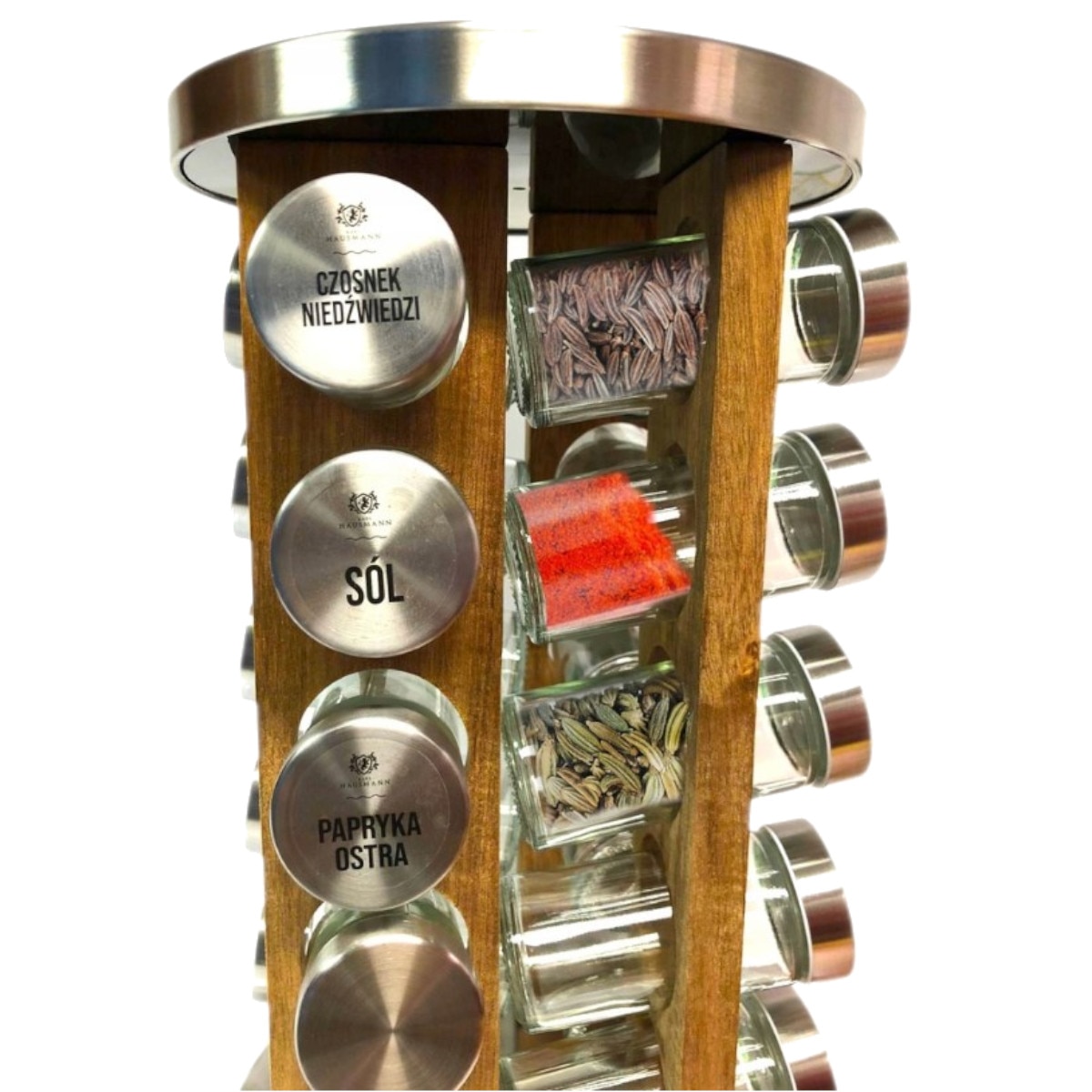 Raft pentru condimente, 20 borcane pentru condimente, Lemn + inox ...