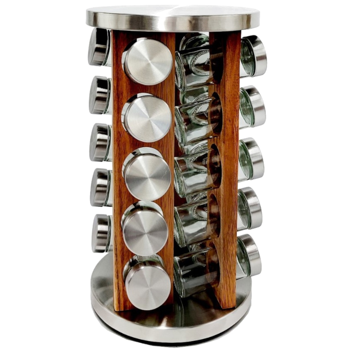 Raft pentru condimente, 20 borcane pentru condimente, Lemn + inox ...