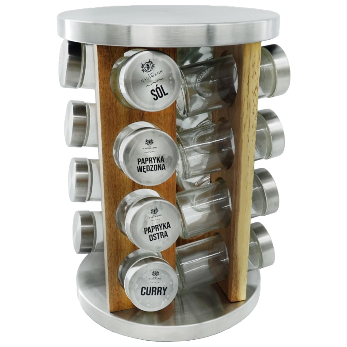 Raft pentru condimente, 16 borcane pentru condimente, Lemn + inox ...