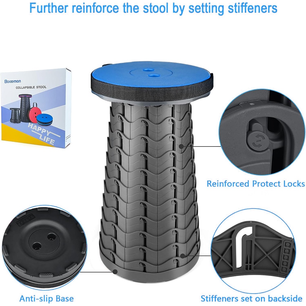 Scaun telescopic pliabil, Ronyes®, inaltime extins 45 cm, Albastru ...