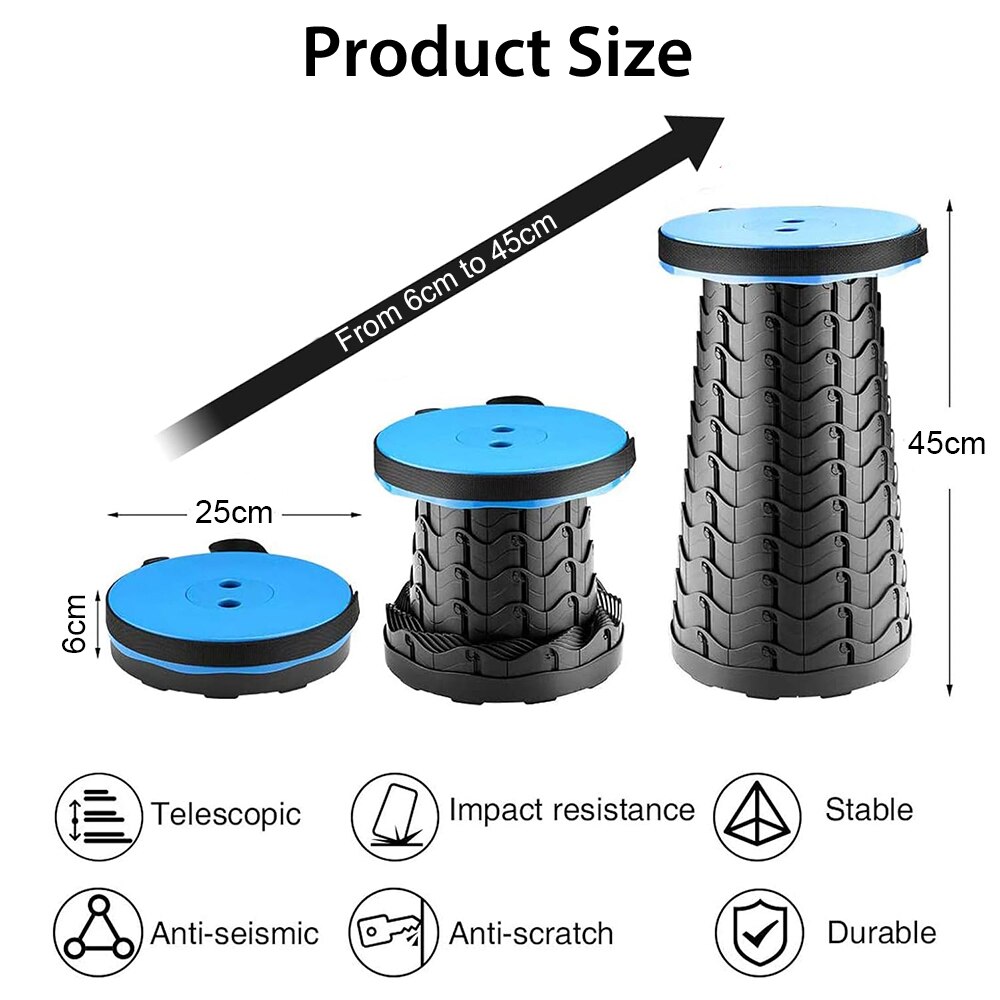 Scaun telescopic pliabil, Ronyes®, inaltime extins 45 cm, Albastru ...