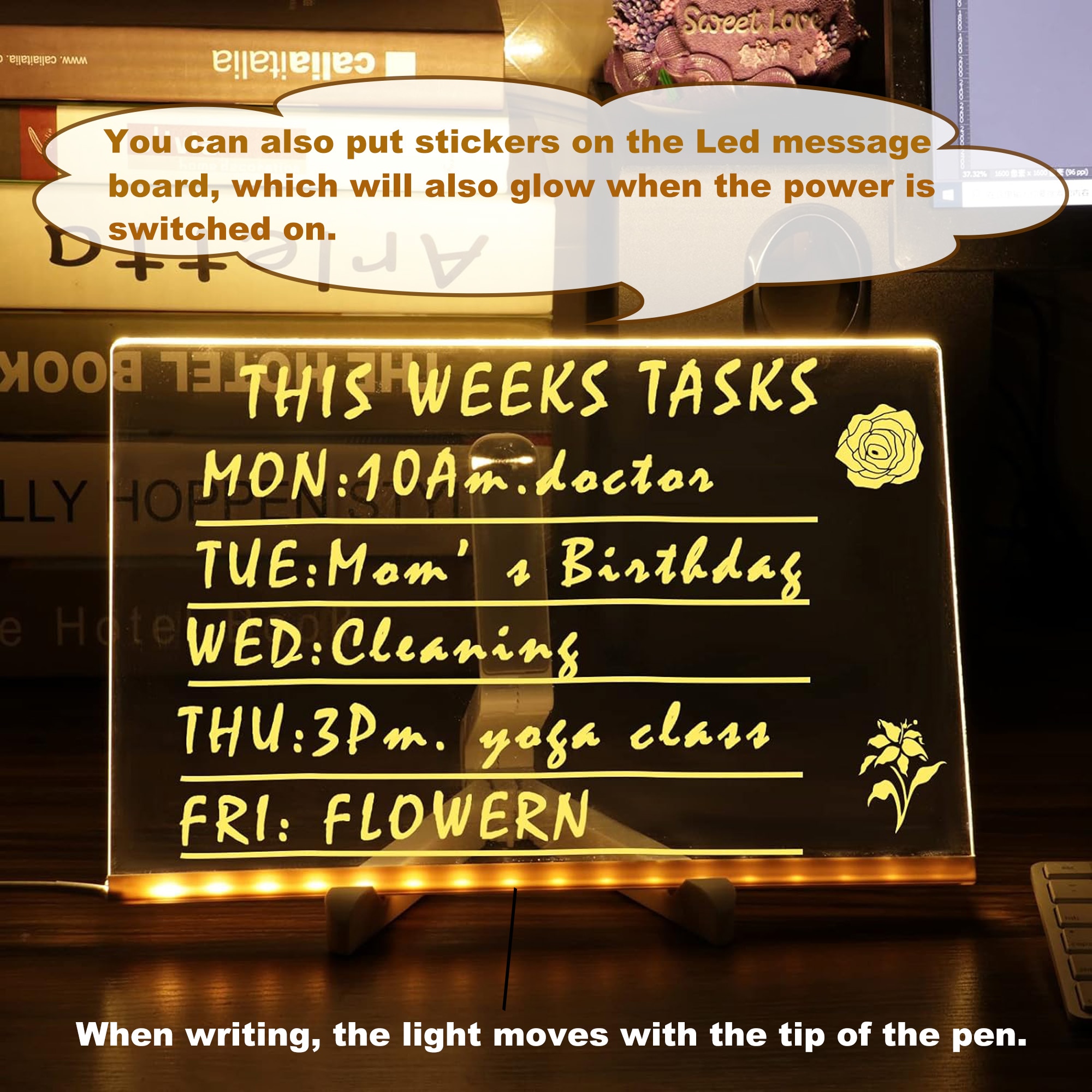 Panou pentru mesaje cu LED, Jucarie educationala de scris, 30 x 20 cm ...