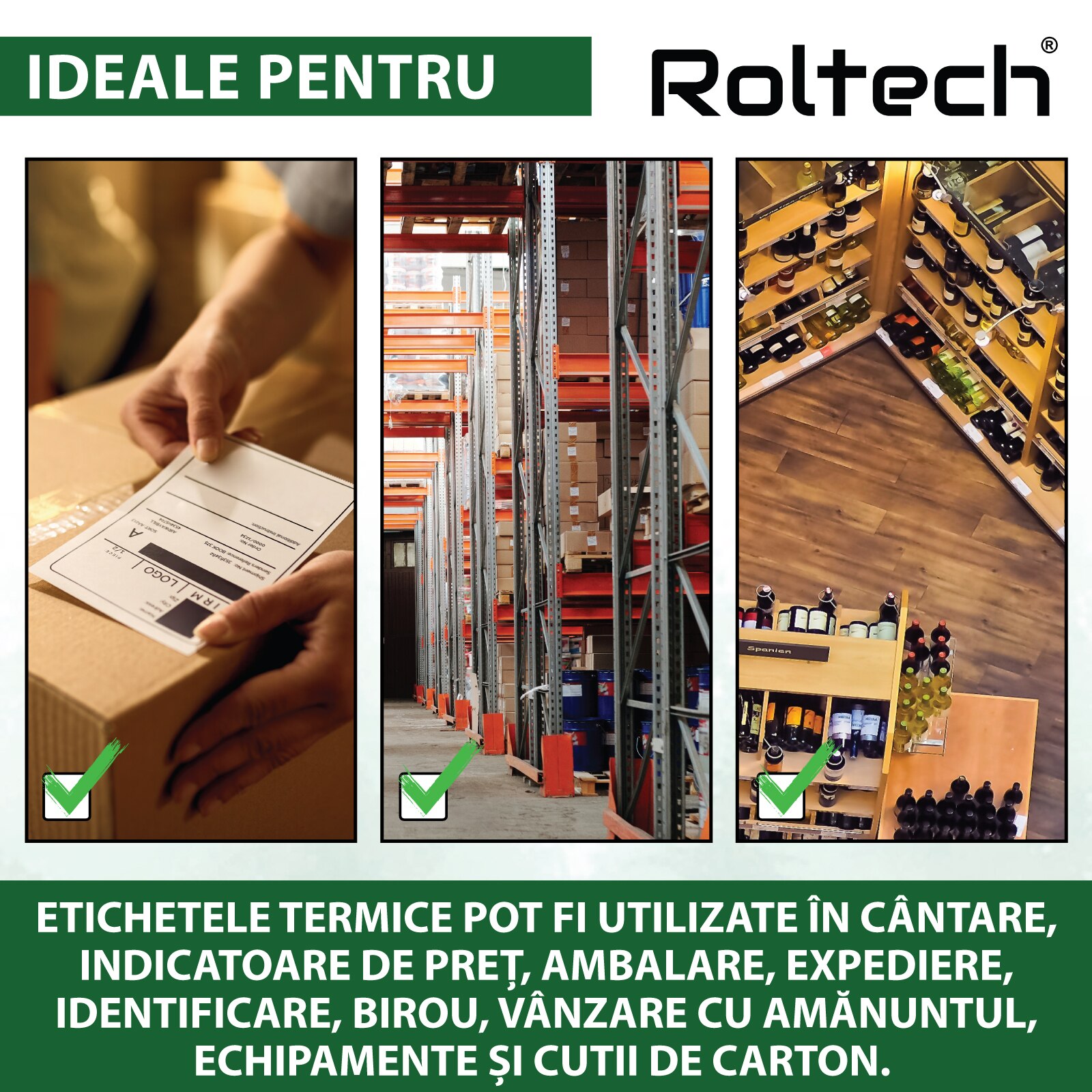 Rola etichete termica ROLTECH, 100 x 150 mm, 260 etichete/rola, pentru AWB - eMAG.ro