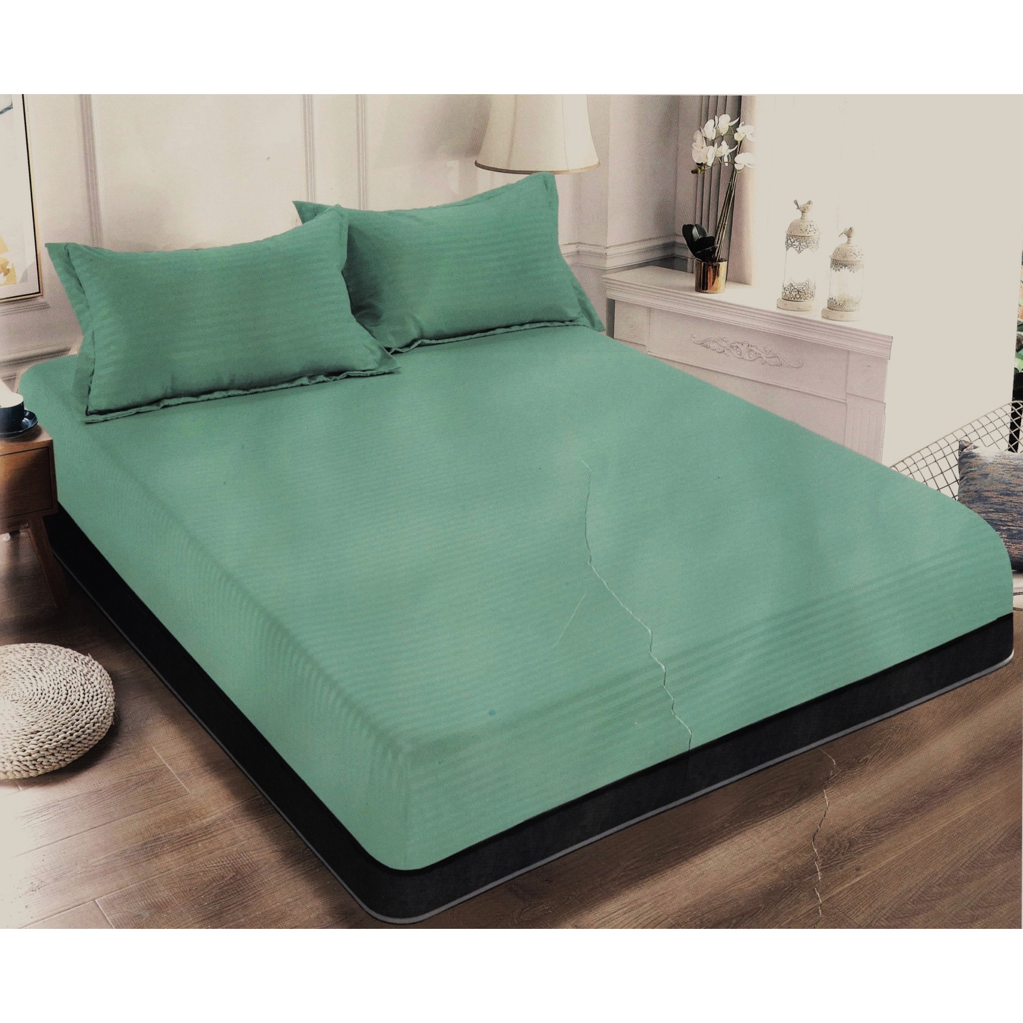 Set husa pat cu elastic si 2 fete de perna, 180x200 cm, Verde Pal - eMAG.ro