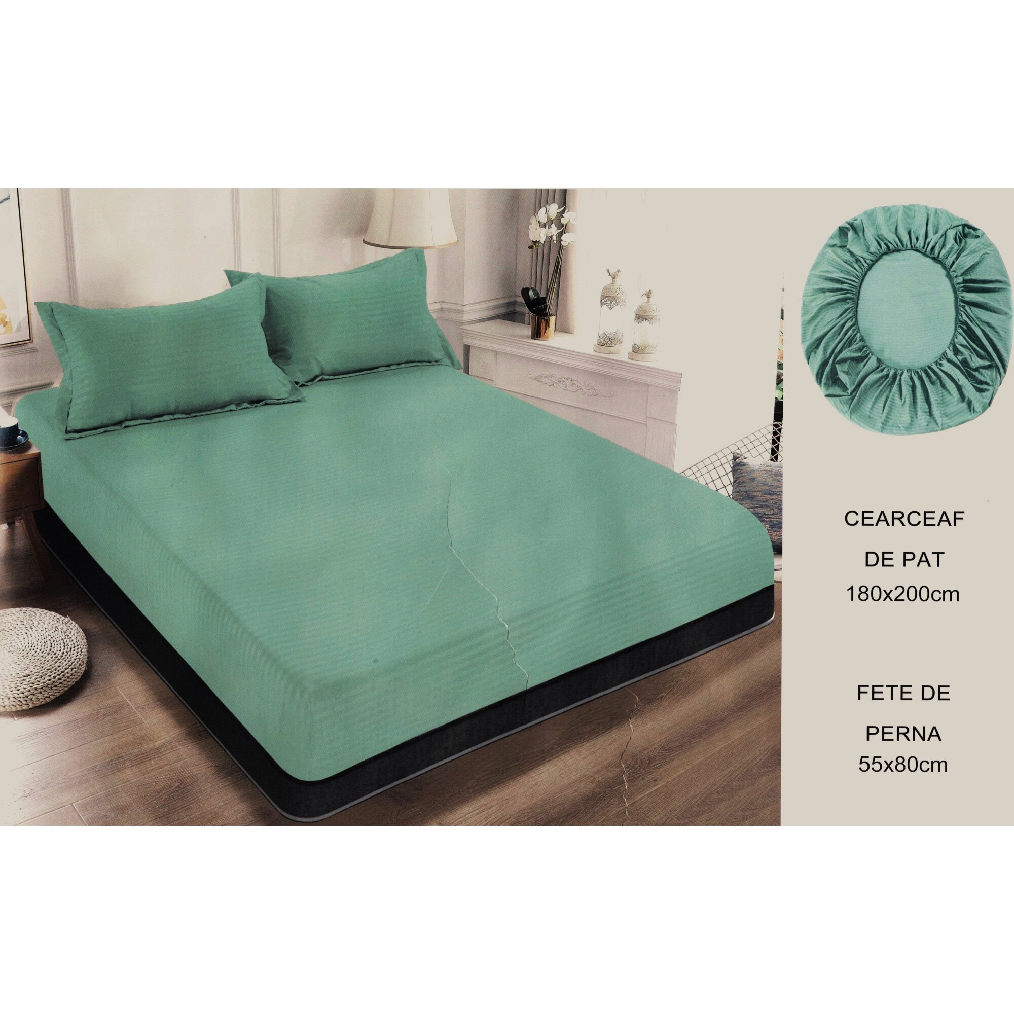 Set husa pat cu elastic si 2 fete de perna, 180x200 cm, Verde Pal - eMAG.ro