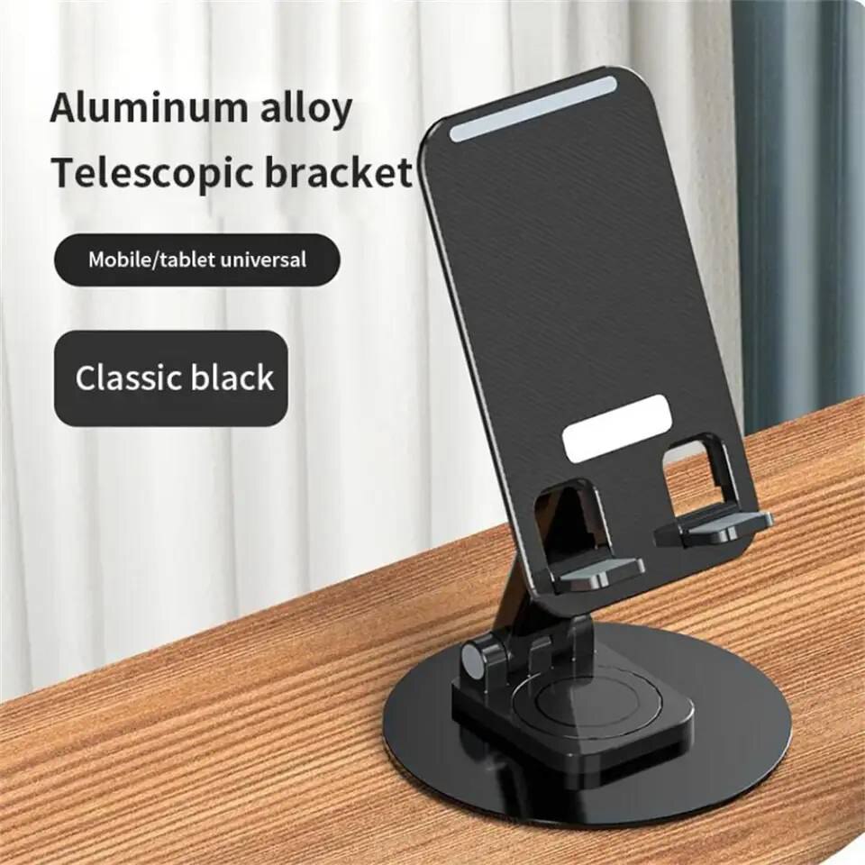 Suport birou pentru telefon/ tableta rotativ 360 aluminiu negru - eMAG.ro