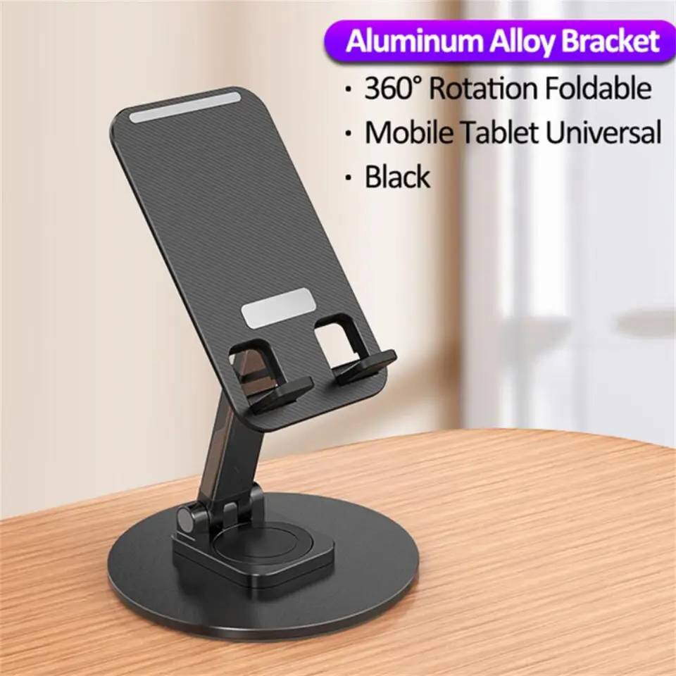 Suport birou pentru telefon/ tableta rotativ 360 aluminiu negru - eMAG.ro