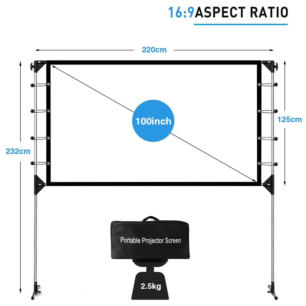Ecran Proiector Portabil, 100 inch, 217 x 133 cm, 16:9, Cu Suport din ...