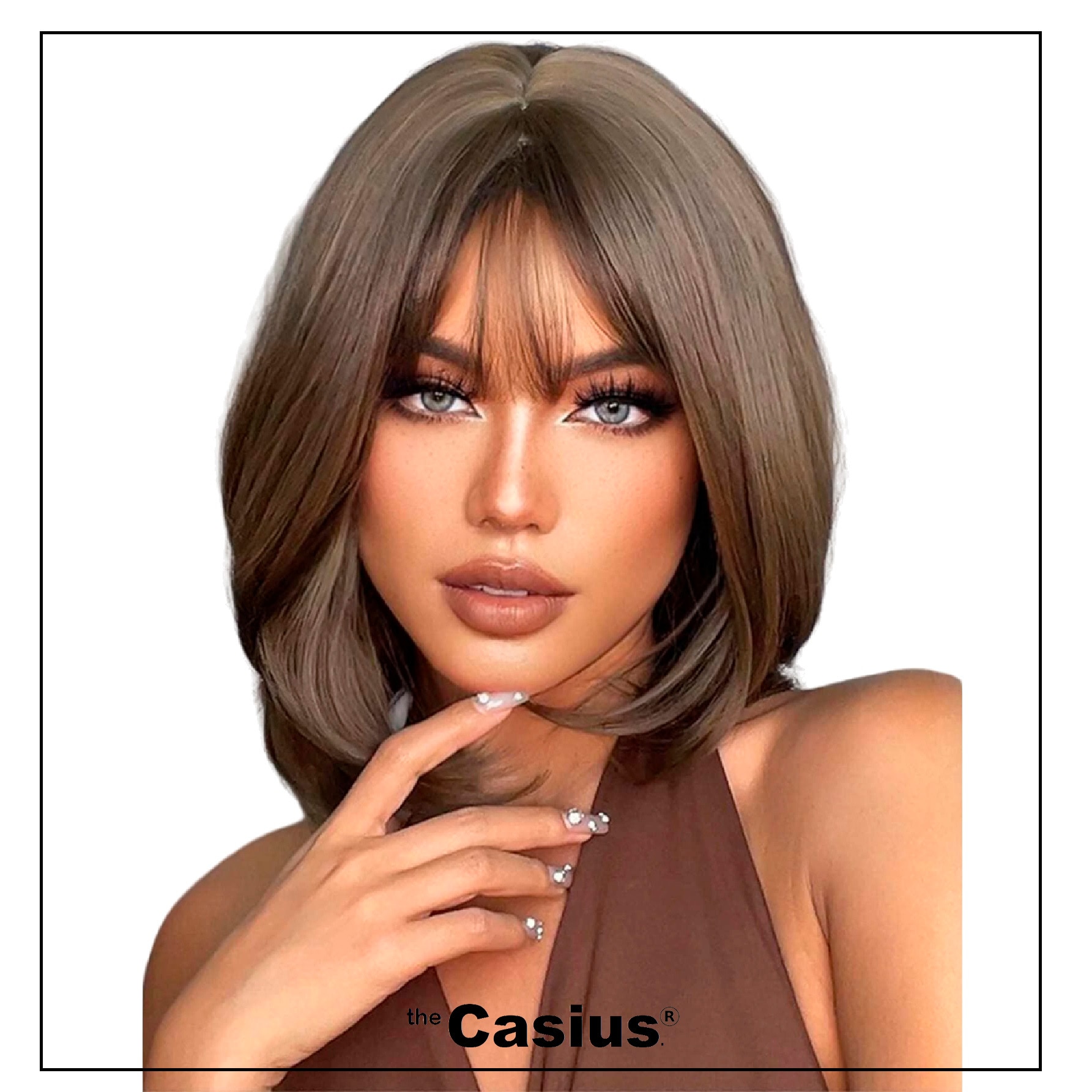 Peruca pentru femei, par scurt drept cu breton, culoarea blond aluna ...