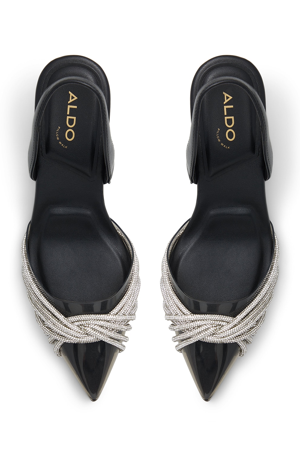 Aldo, Pantofi slingback decorati cu strasuri Elega, Negru, Argintiu, 6 ...