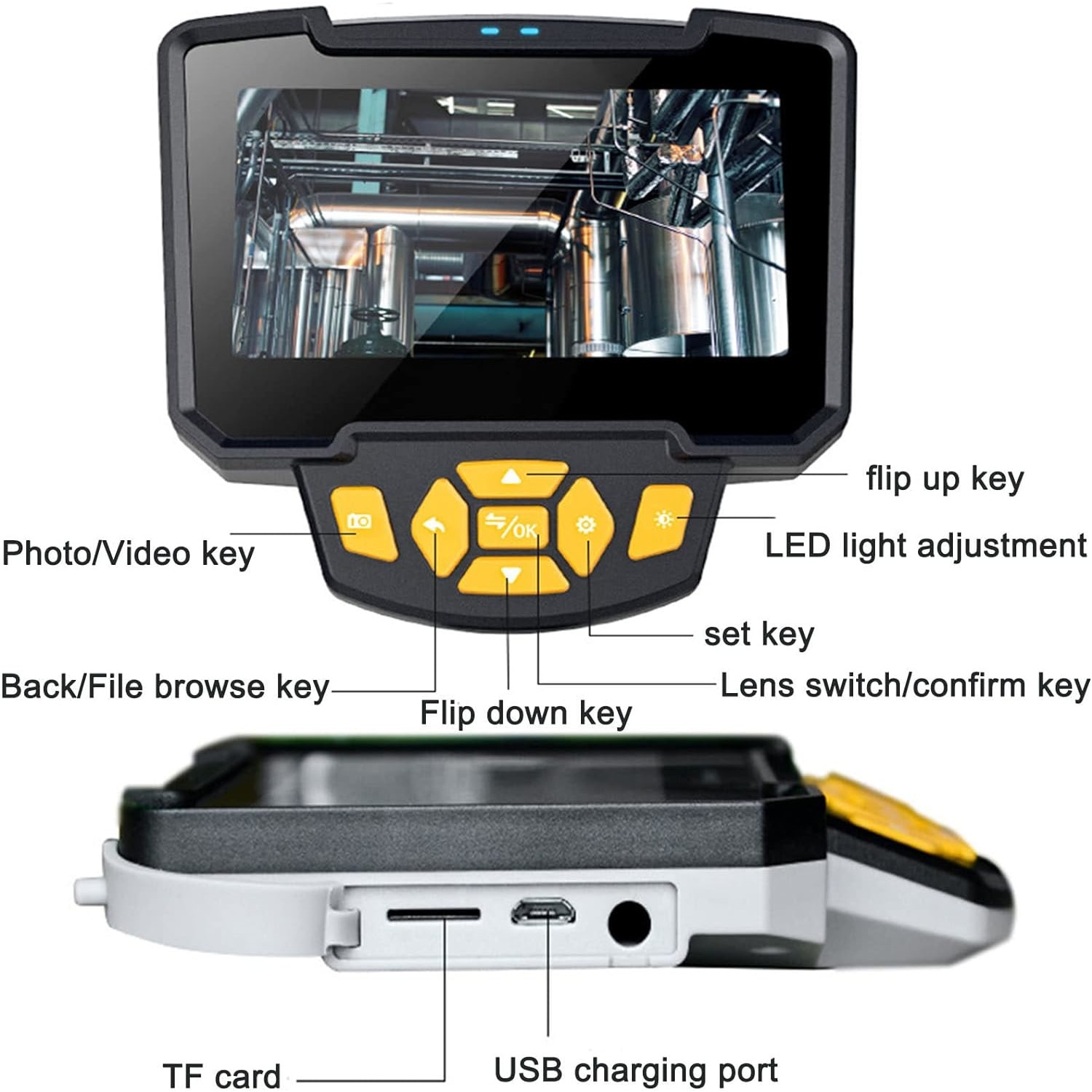 Професионален индустриален ендоскоп MOSMAOO, с двойна леща, 4,3-инчов ...