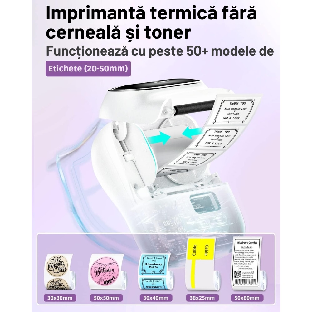 Imprimanta Etichete Termica Portabila VITTALIST M110, Bluetooth, Fara ...