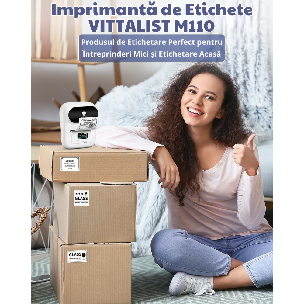 Imprimanta Etichete Termica Portabila VITTALIST M110, Bluetooth, Fara ...