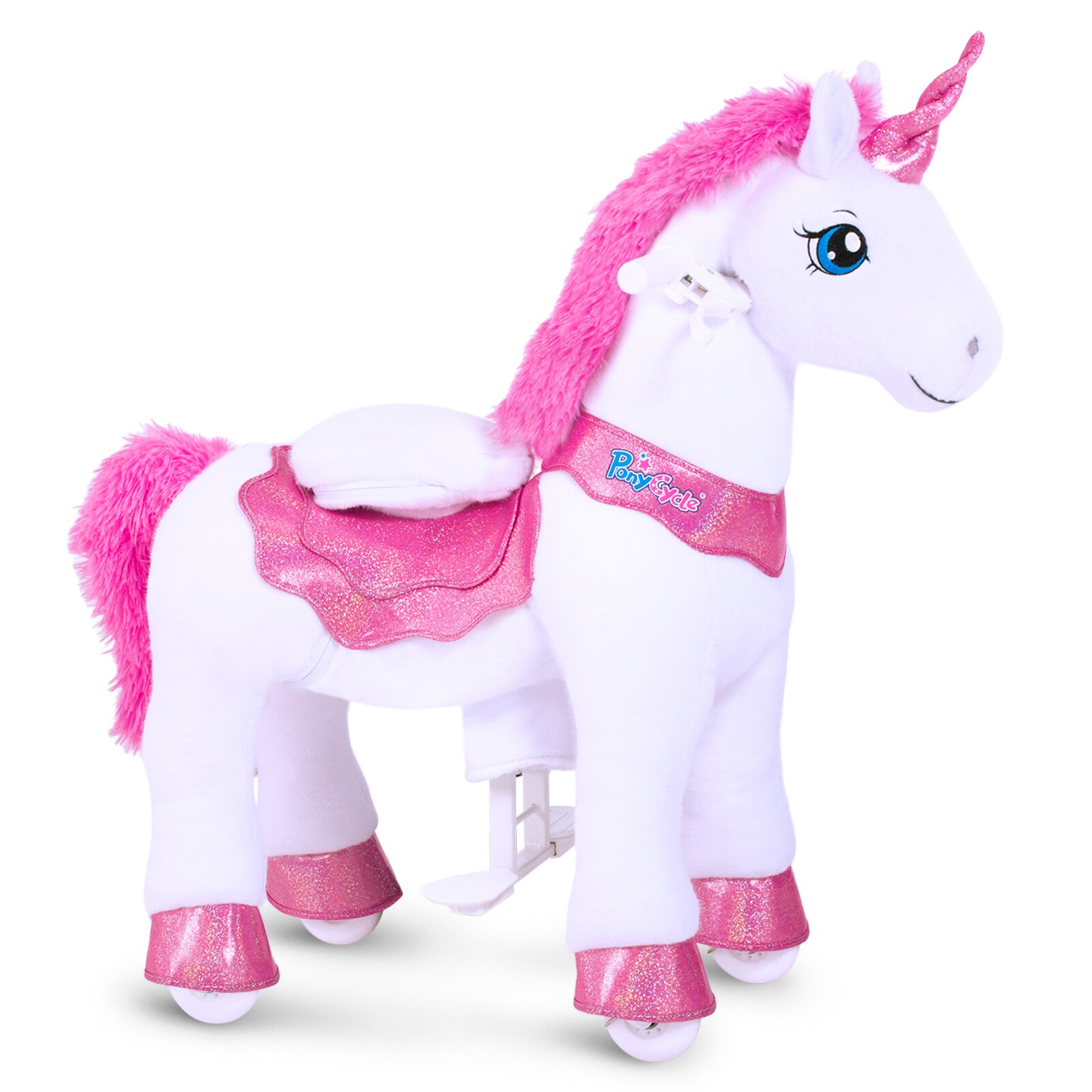 Jucarie mecanica cu unicorn de calarie, PonyCycle, Pedale, 3-5ani, Alb ...