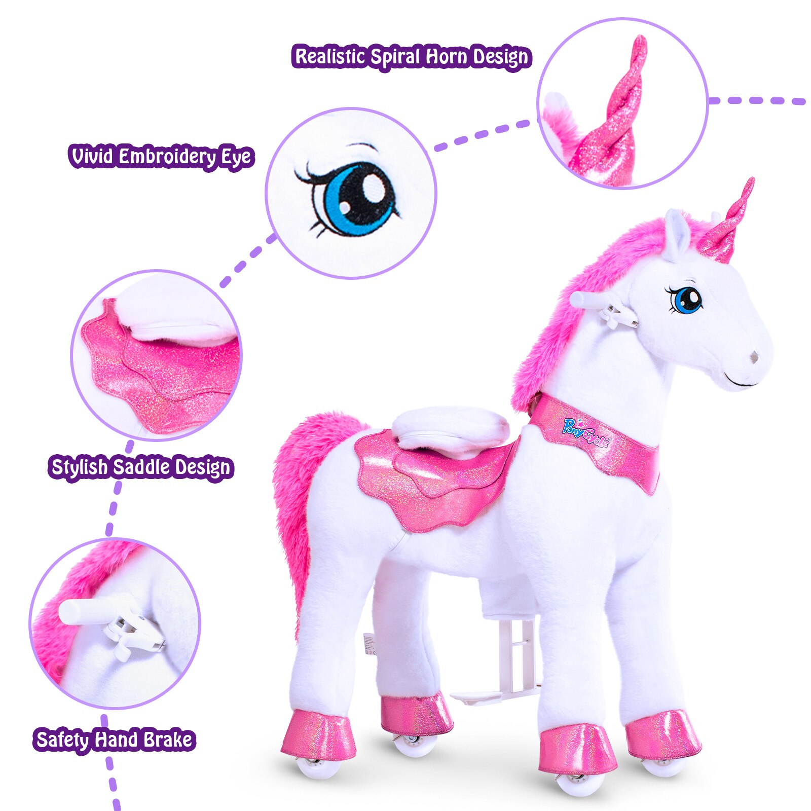 Jucarie mecanica cu unicorn de calarie, PonyCycle, Pedale, 3-5ani, Alb ...