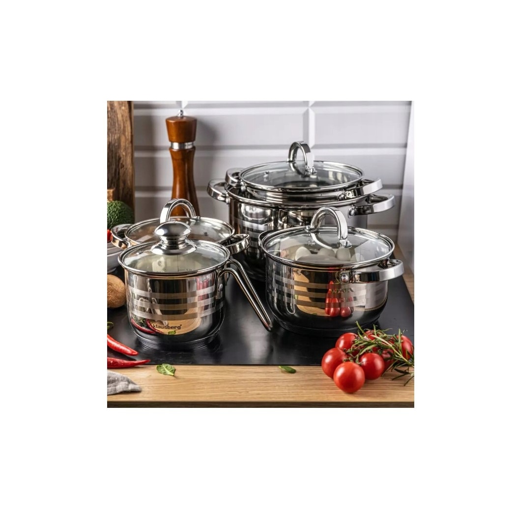 Set 5 oale, din inox, cu capac, manere argintii 14/16/18/20/24cm ...