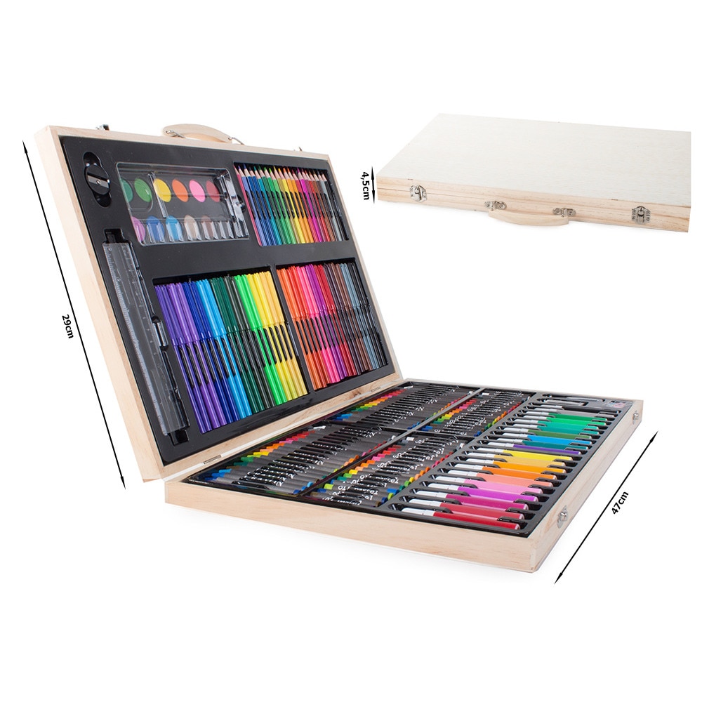 Set de colorat, in cutie de lemn, 180 de piese - eMAG.ro