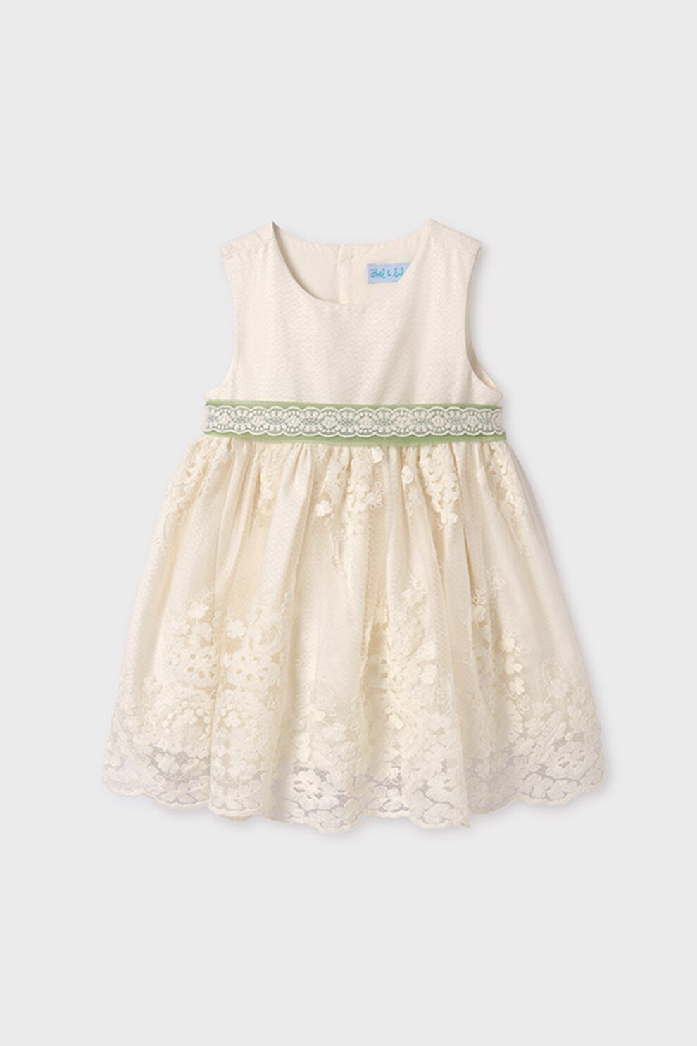Abel & Lula, Rochie cu croiala A si detalii brodate de organza, Verde ...