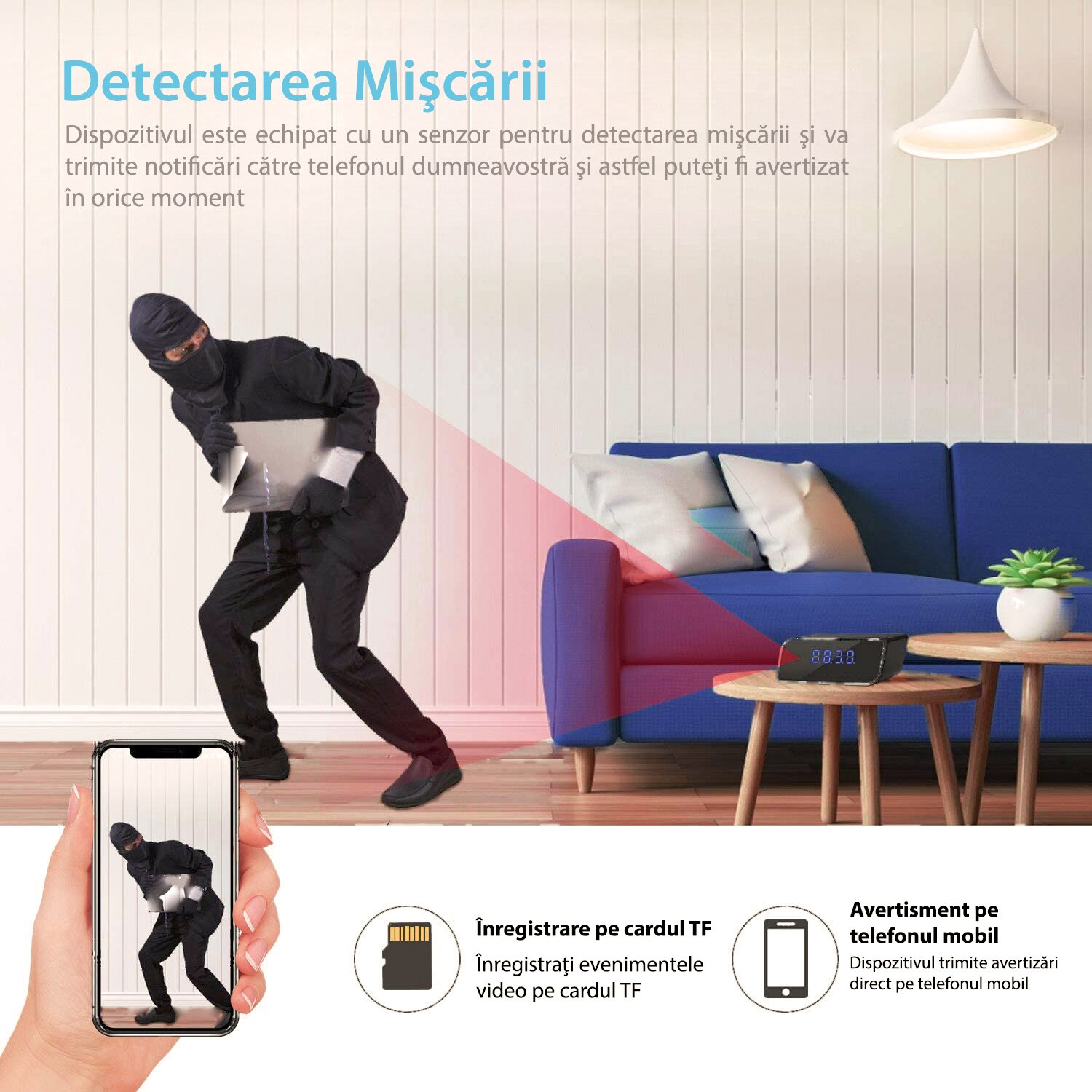 Camera spy WI-FI IP ascunsa in ceas desteptator, dispozitiv de spionaj ...