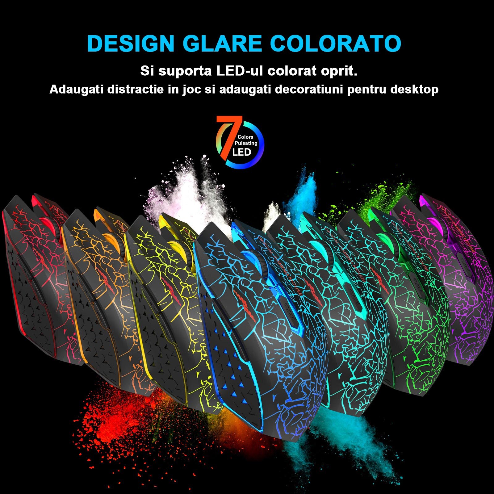 Mouse gaming, RASK, USB, Iluminare RGB, cu DPI reglabil, Silent, Negru ...