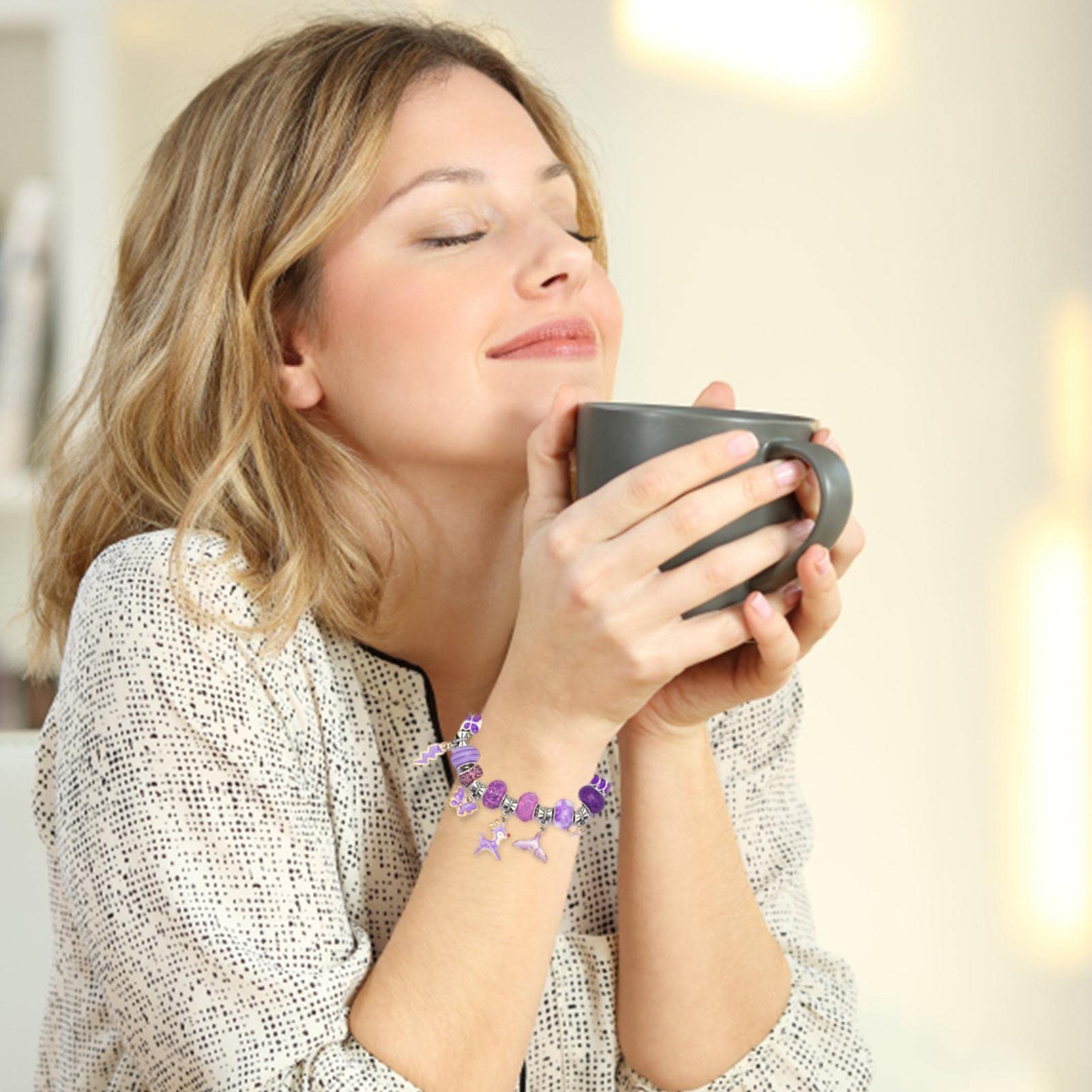 Set de 66 de bucati bratari cu margele, LXNZUHN, 6-12 ani, Violet - eMAG.ro