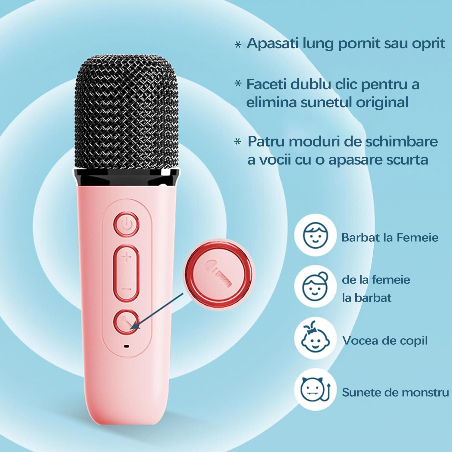 Set complet microfon inteligent si difuzor, Sundiguer, Bluetooth, Roz ...