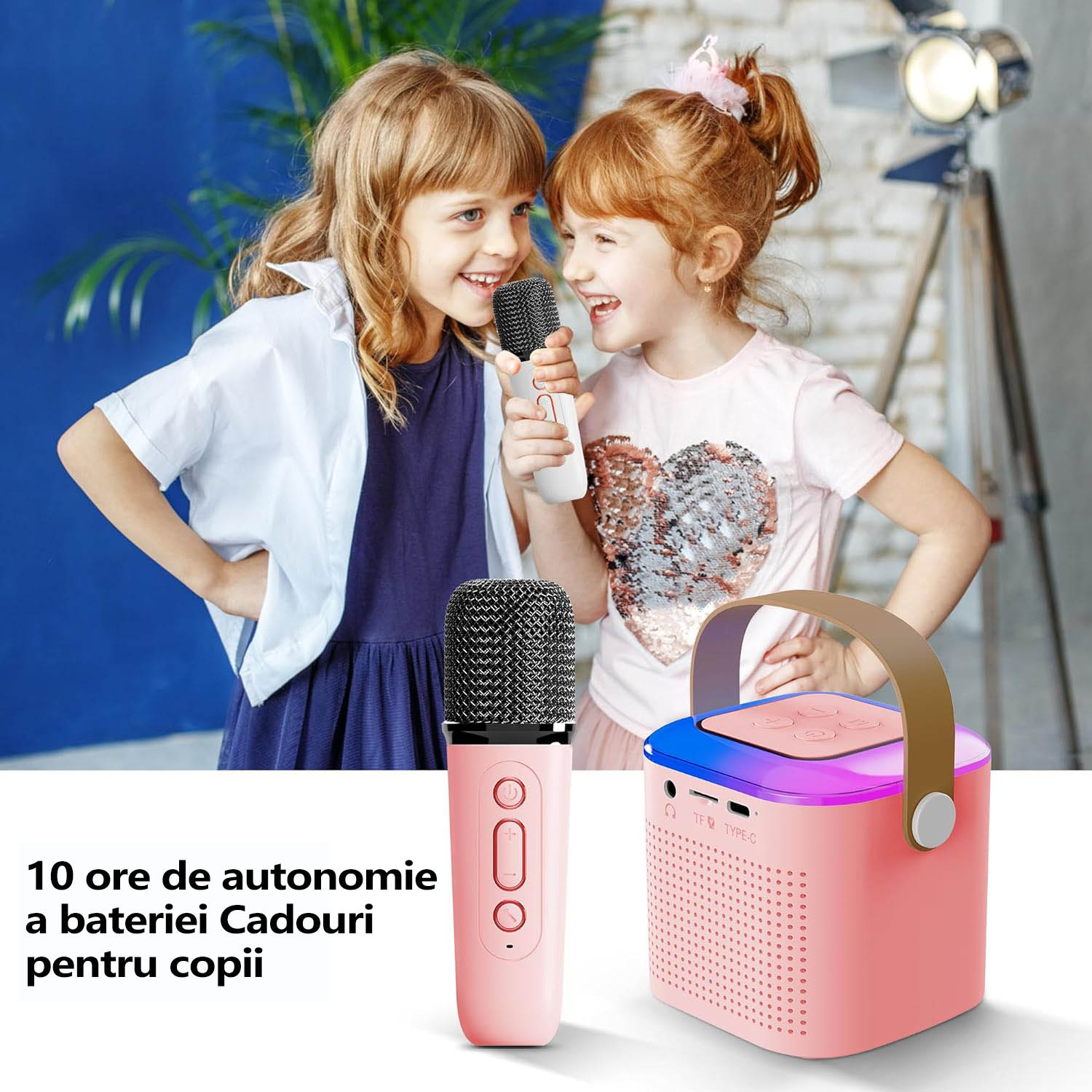 Set complet microfon inteligent si difuzor, Sundiguer, Bluetooth, Roz ...