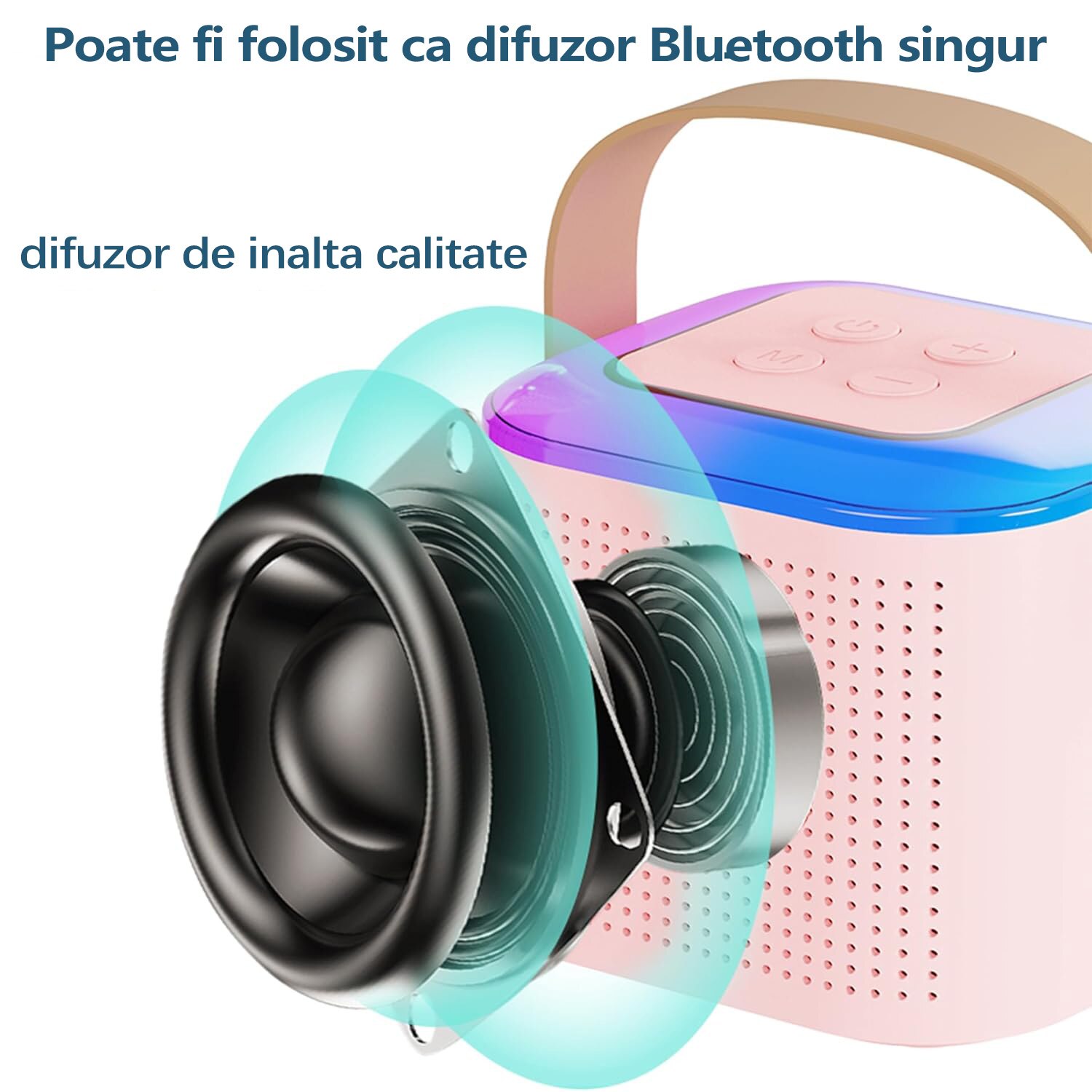 Set complet microfon inteligent si difuzor, Sundiguer, Bluetooth, Roz ...