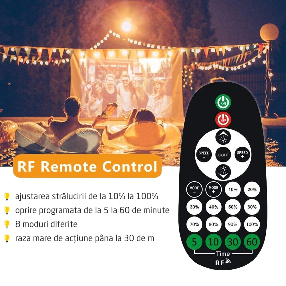 Ghirlanda Luminoasa cu telecomanda, dimabila, IP 65, 7.5 m, 25 becuri ...