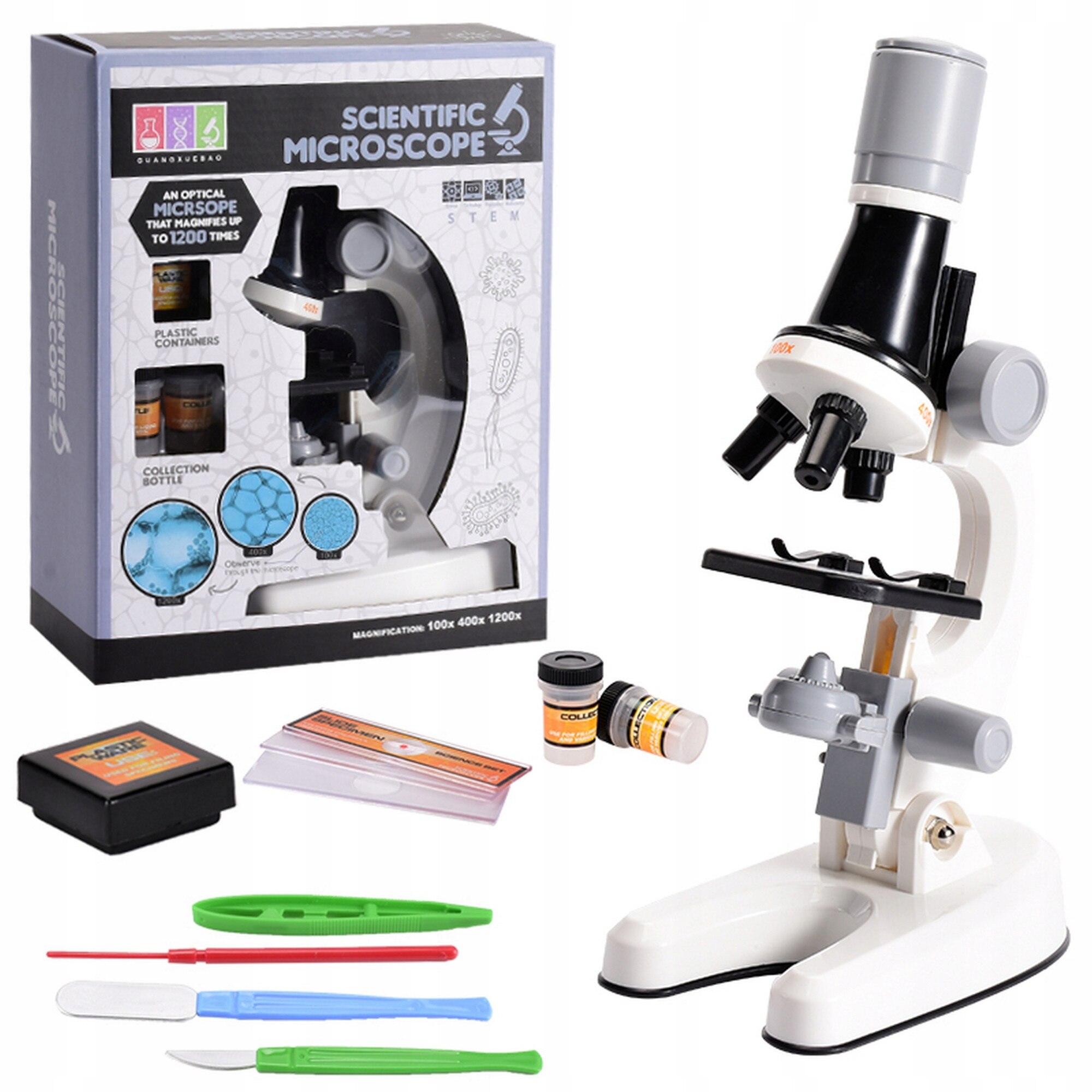 Microscop educativ pentru copii, Madej, 100x400x1200, Alb/Negru, 8 ...