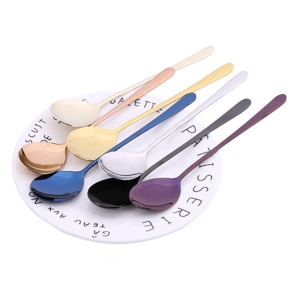 Set 7 lingurite de cafea cu maner lung, Inox, Multicolor - eMAG.ro