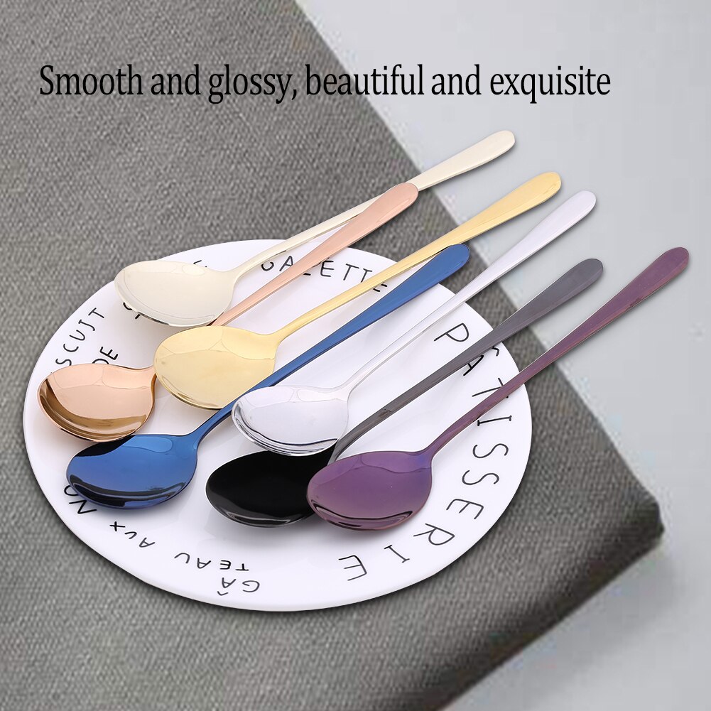 Set 7 lingurite de cafea cu maner lung, Inox, Multicolor - eMAG.ro