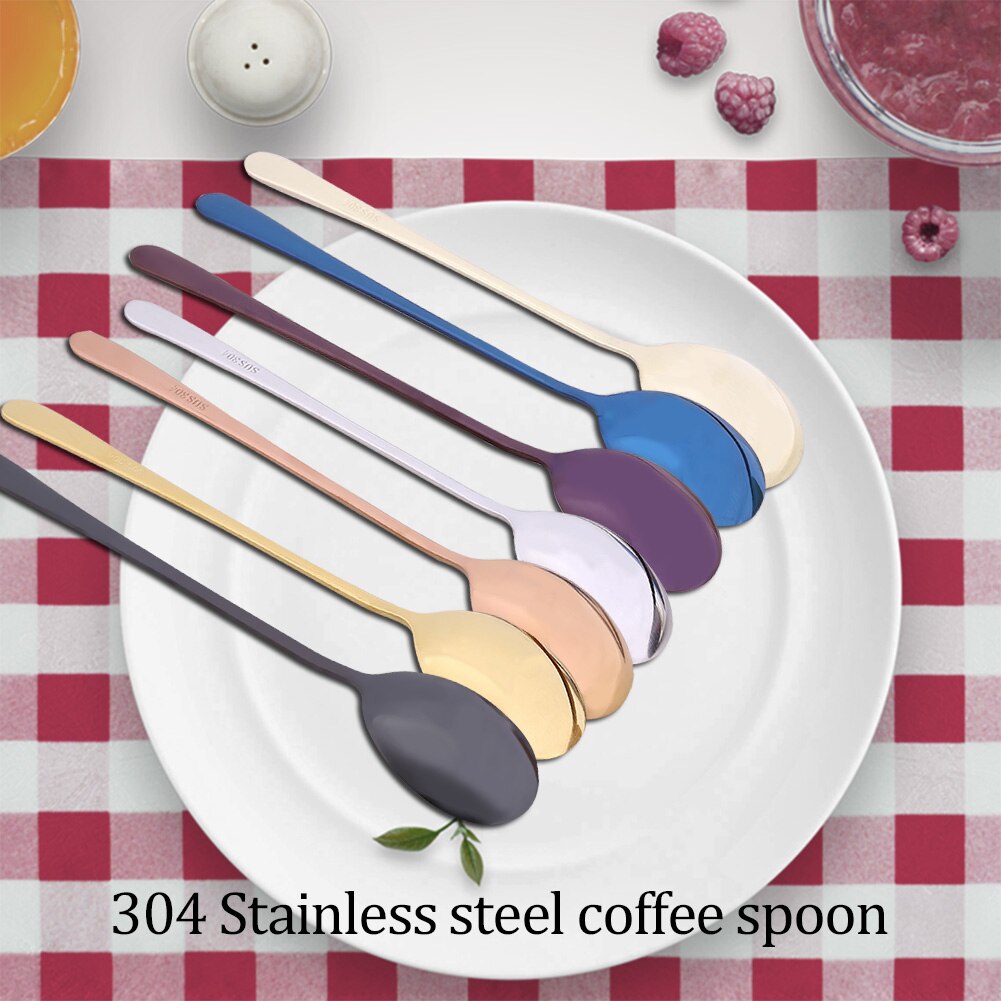 Set 7 lingurite de cafea cu maner lung, Inox, Multicolor - eMAG.ro