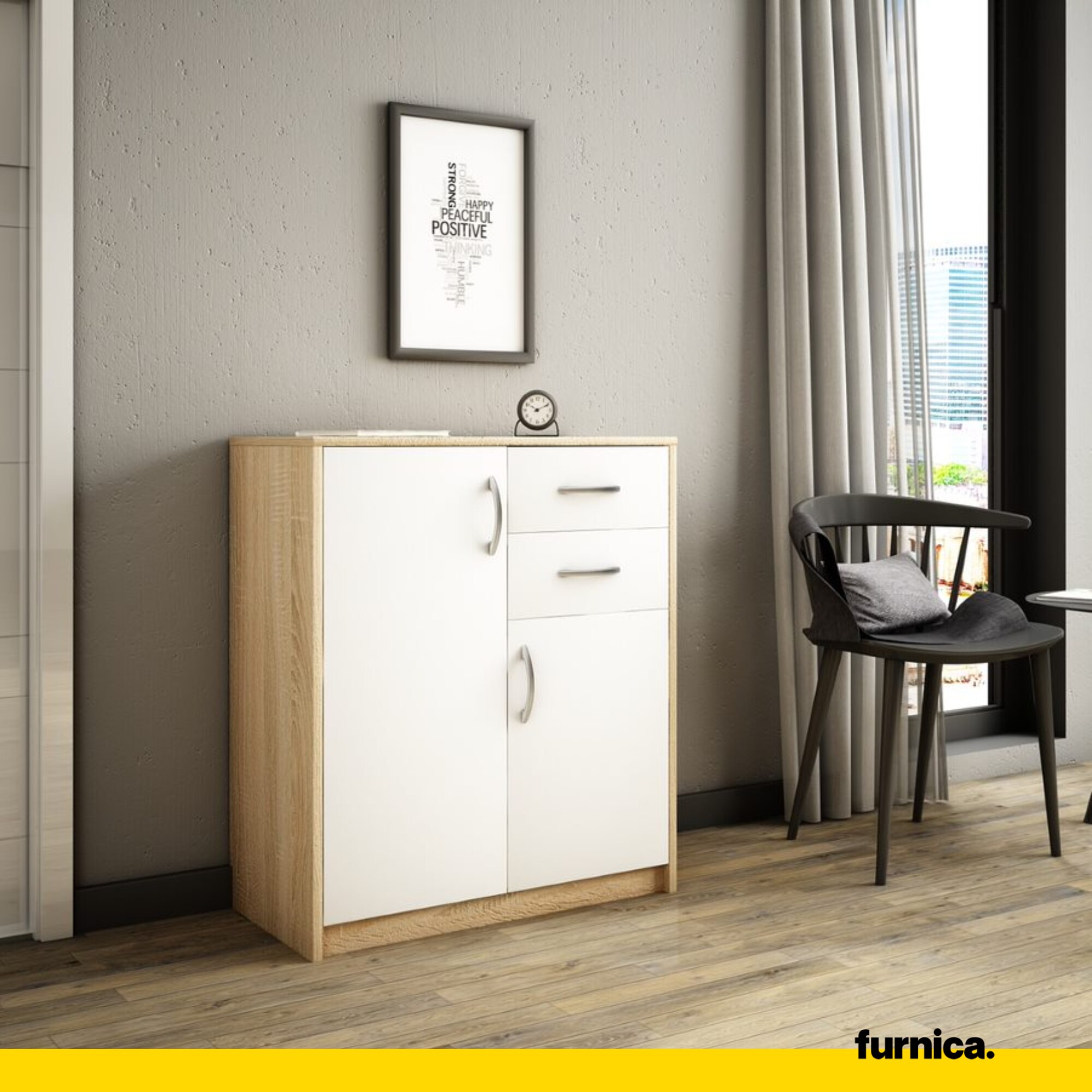 Comoda cu rafturi si 2 usi, 2 sertare, Furnica, JULIA, stejar sonoma ...
