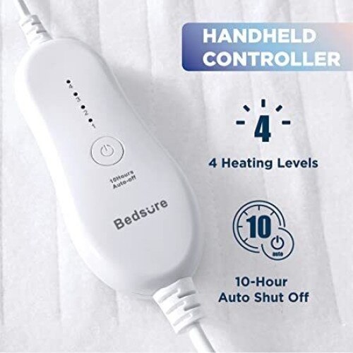 Patura cu incalzire electrica, 60 W, alba, 80 x 150 cm Bedsure - eMAG.ro