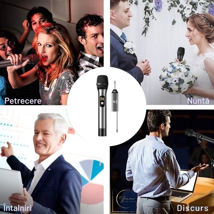 Microfon wireless, Profesional, Dual UHF Dinamic, cardioid, Metal ...