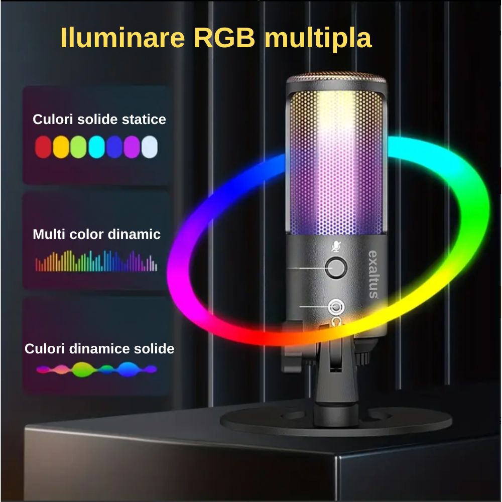 Microfon Profesional RGB Smart Voice Exaltus®, Gaming, Podcast, Studio ...