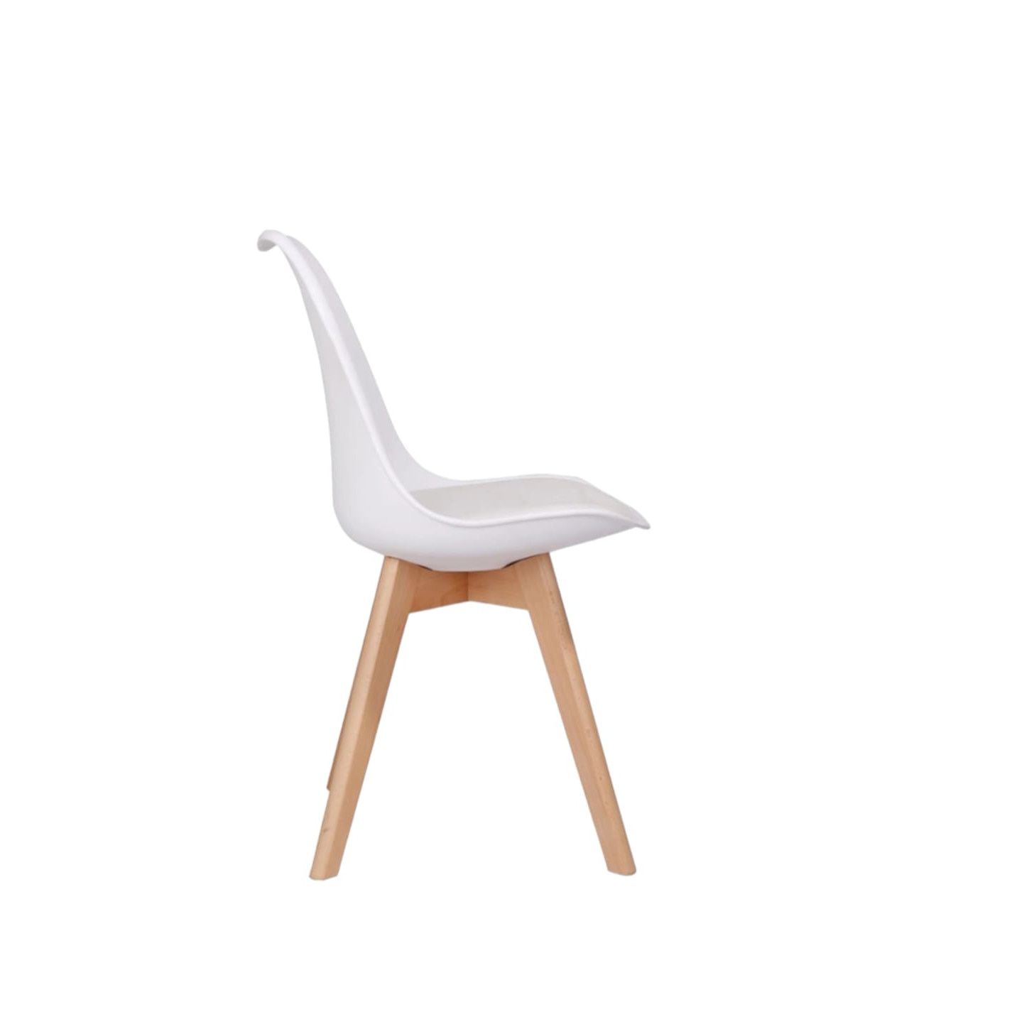 Scaun alb, model scandinav, sezut tip scoica din piele, picioare lemn ...