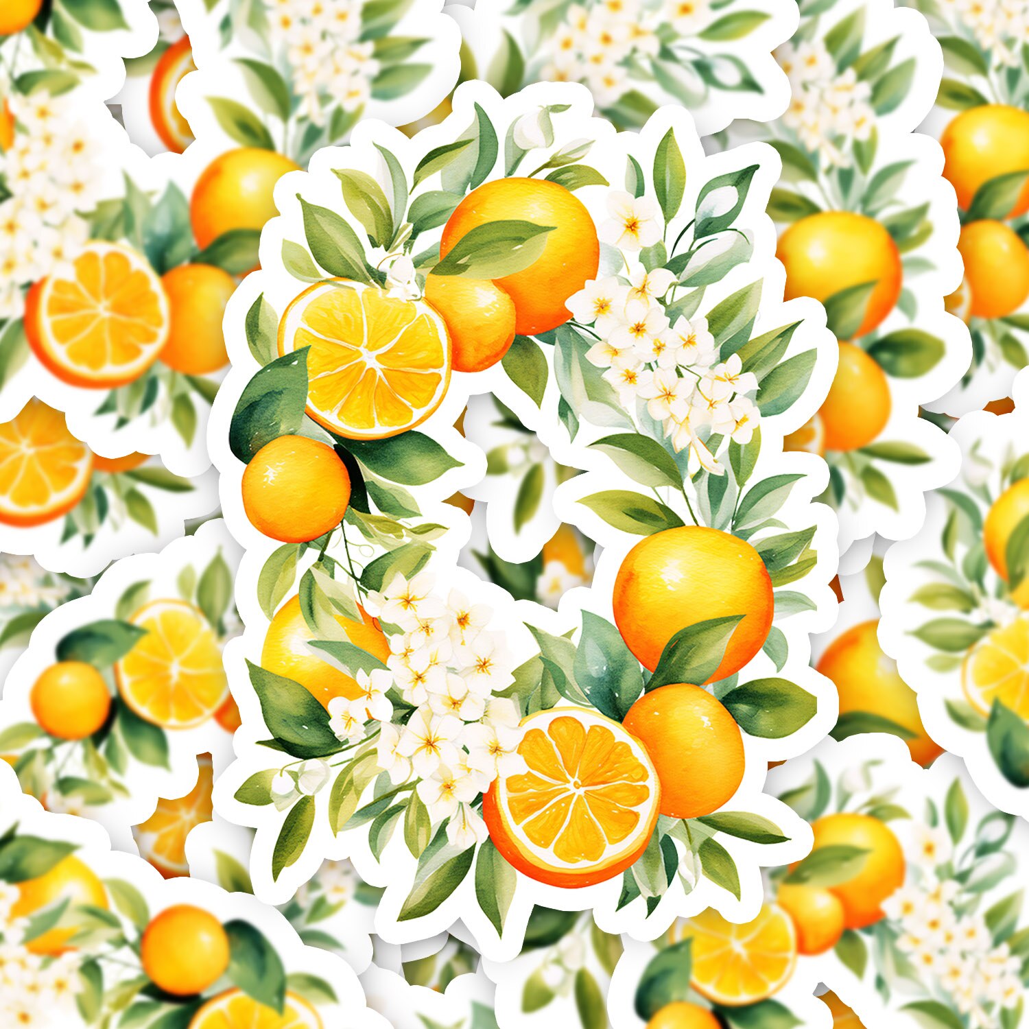 Set 5 bucati, Sticker decorativ, Coronita din portocale si flori de ...