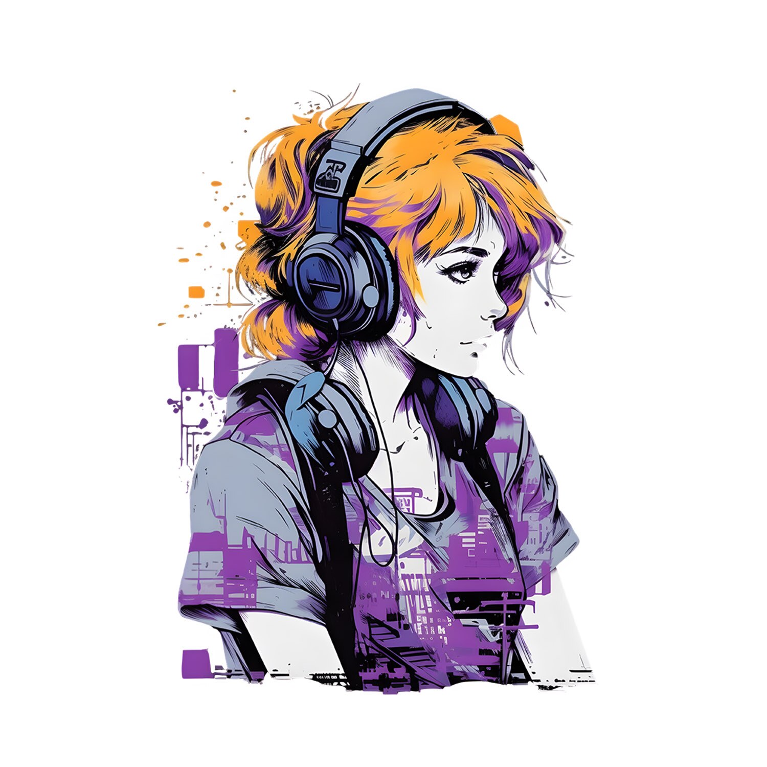 Set 5 bucati, Sticker decorativ, Fata cu parul galben si cu casti ...