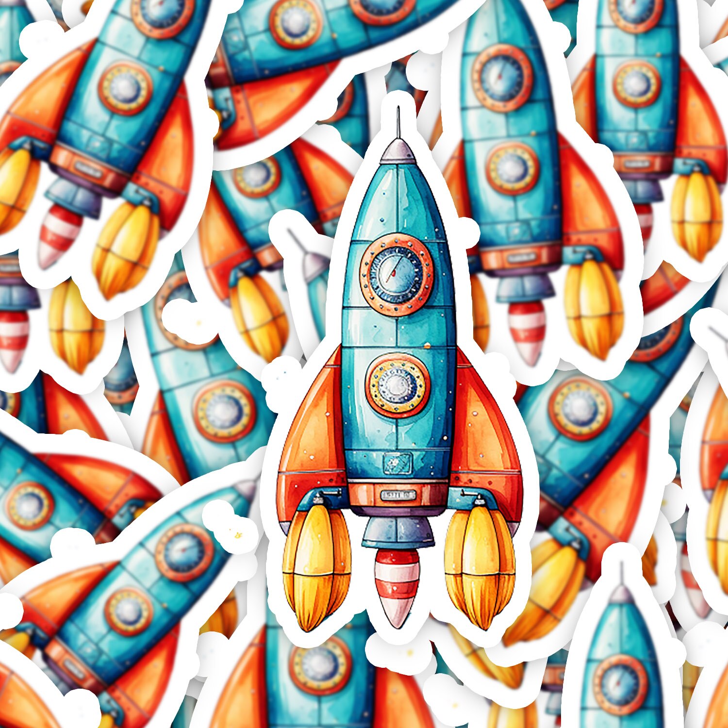 Set 5 bucati, Sticker decorativ, Jucarie racheta spatiala.png ...