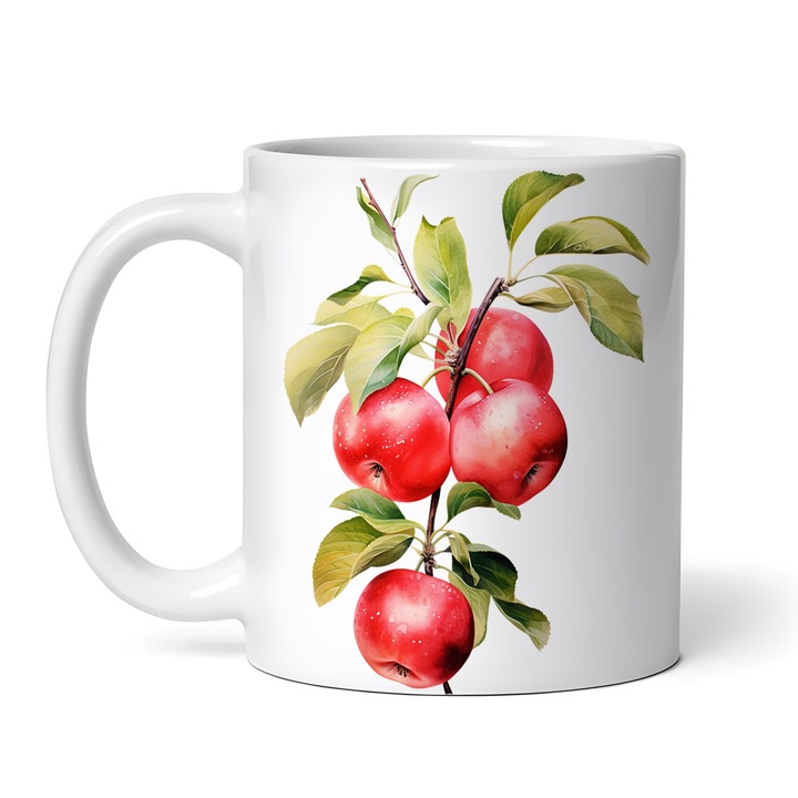 Cana ceramica, Creanga cu mere rosii, NO1824, 330 ml, Multicolor - eMAG.ro