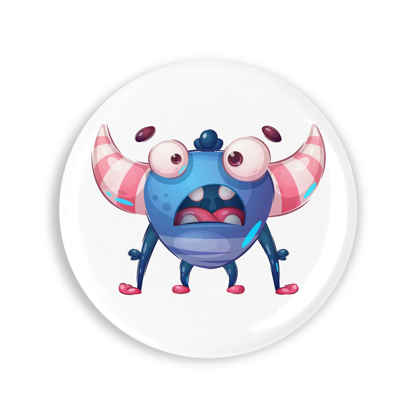 Set 4 insigne, Monstru cu ochi mari si coarne, NO10993, Metal, 44 mm ...